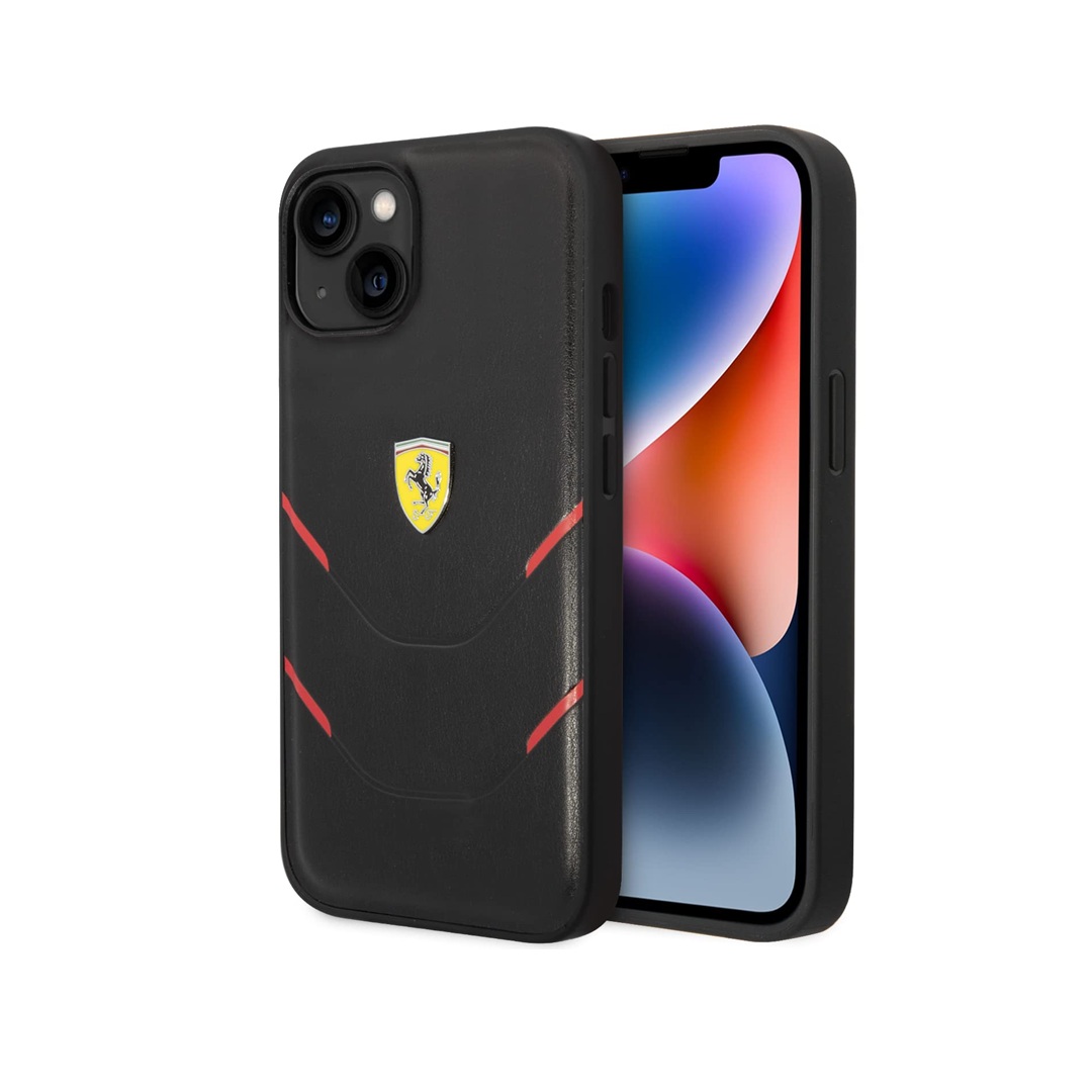 Ferrari iPhone 14- PLUS Case Contrasted Lines Hot Stamped On A PU Leat